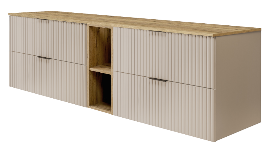 Mueble de lavabo, Cachemira / Roble Craft + tirador Negro, 180(2 x 80 ...