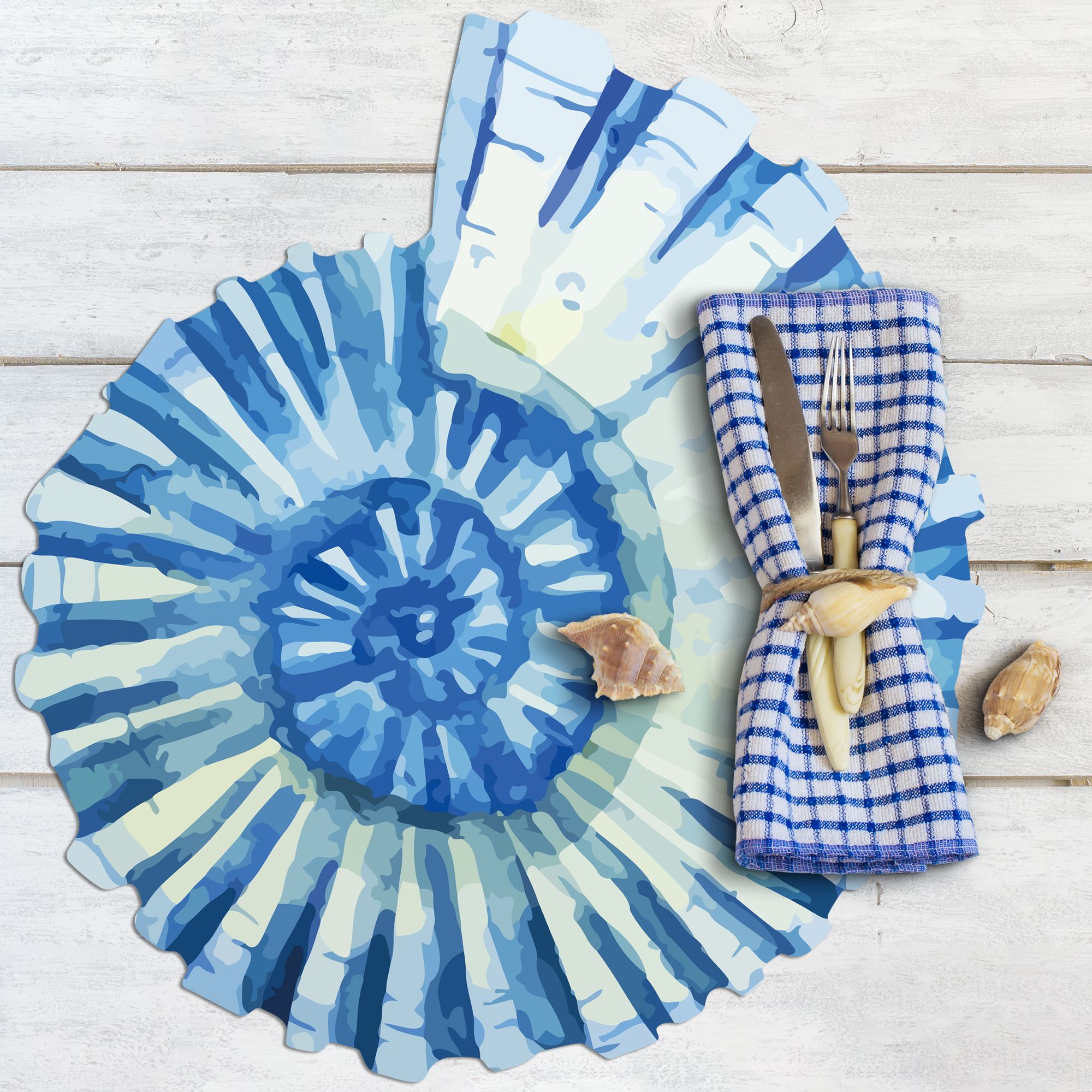 Lot de 4 sets de table/ Coquillage bleu / 38 cm - ROND/ Créé et ...