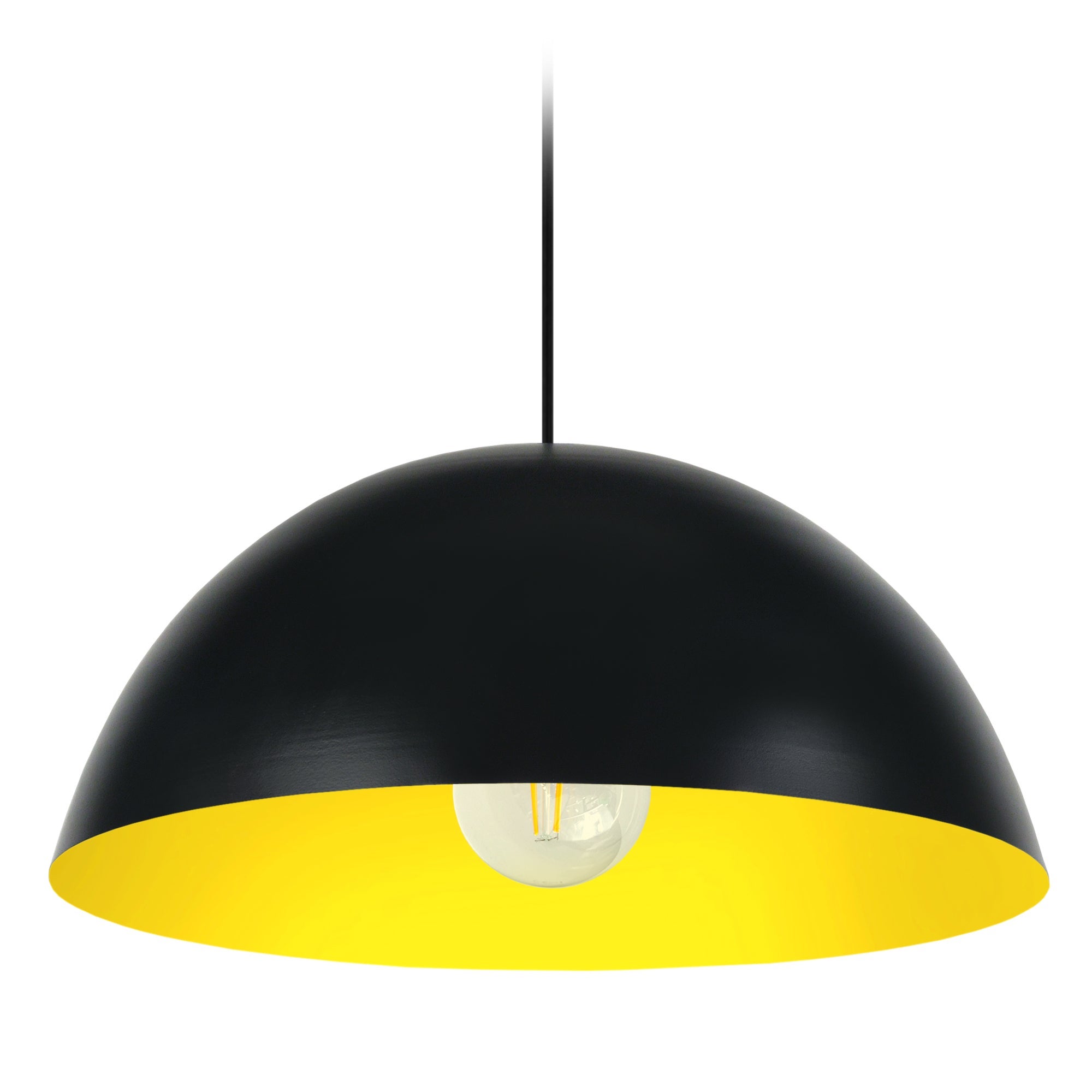 Suspensión TOSEL DEMI BOULE metal cúpula negro y amarillo D42,5 x H78 ...