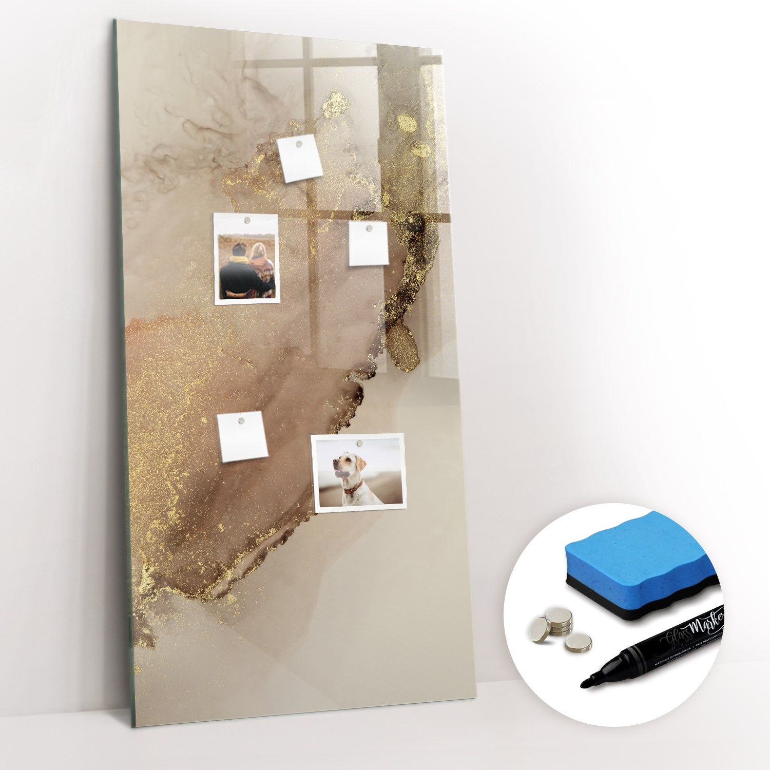 Pizarra magnética de pared, Tulup - 60x120 cm - Mármol con brillo, 5 ...