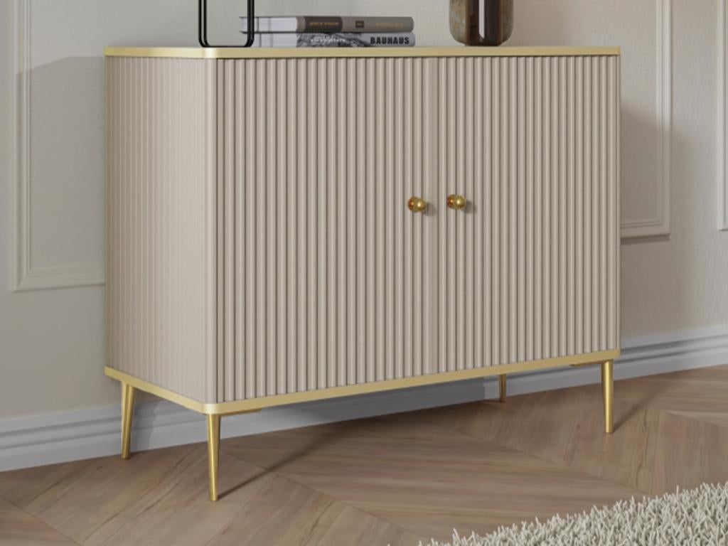 Buffet alto con 2 puertas de MDF y acero - Beige y Dorado - SINEAD de ...