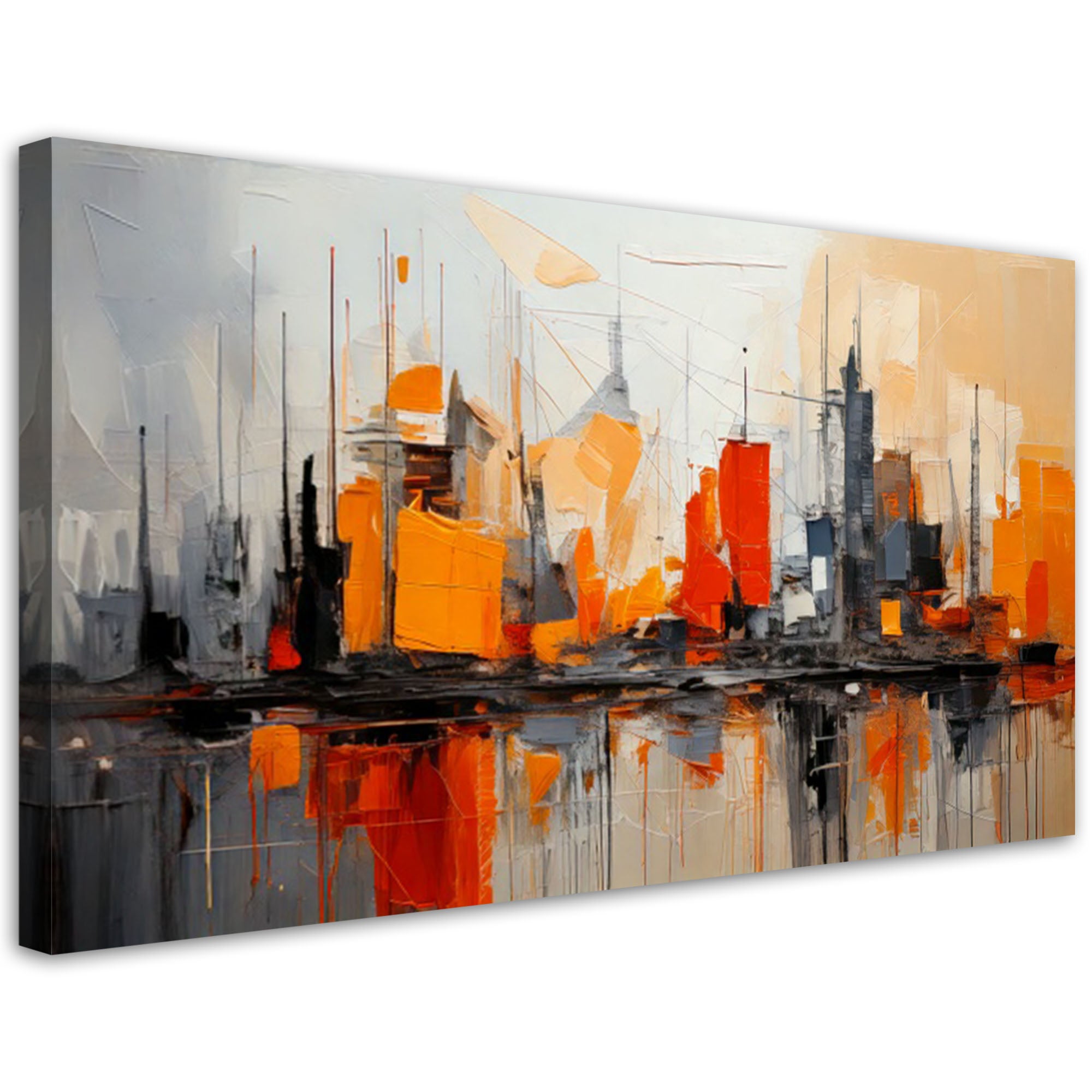 Tableau pour le salon Ville Abstraction Orange 100x50 | Leroy Merlin