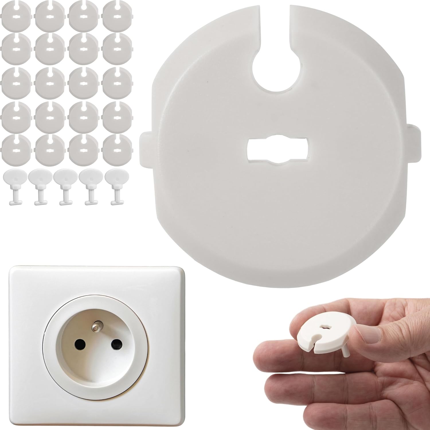 20 x cache-prises électriques adhésifs blancs, adaptés aux prises de ...