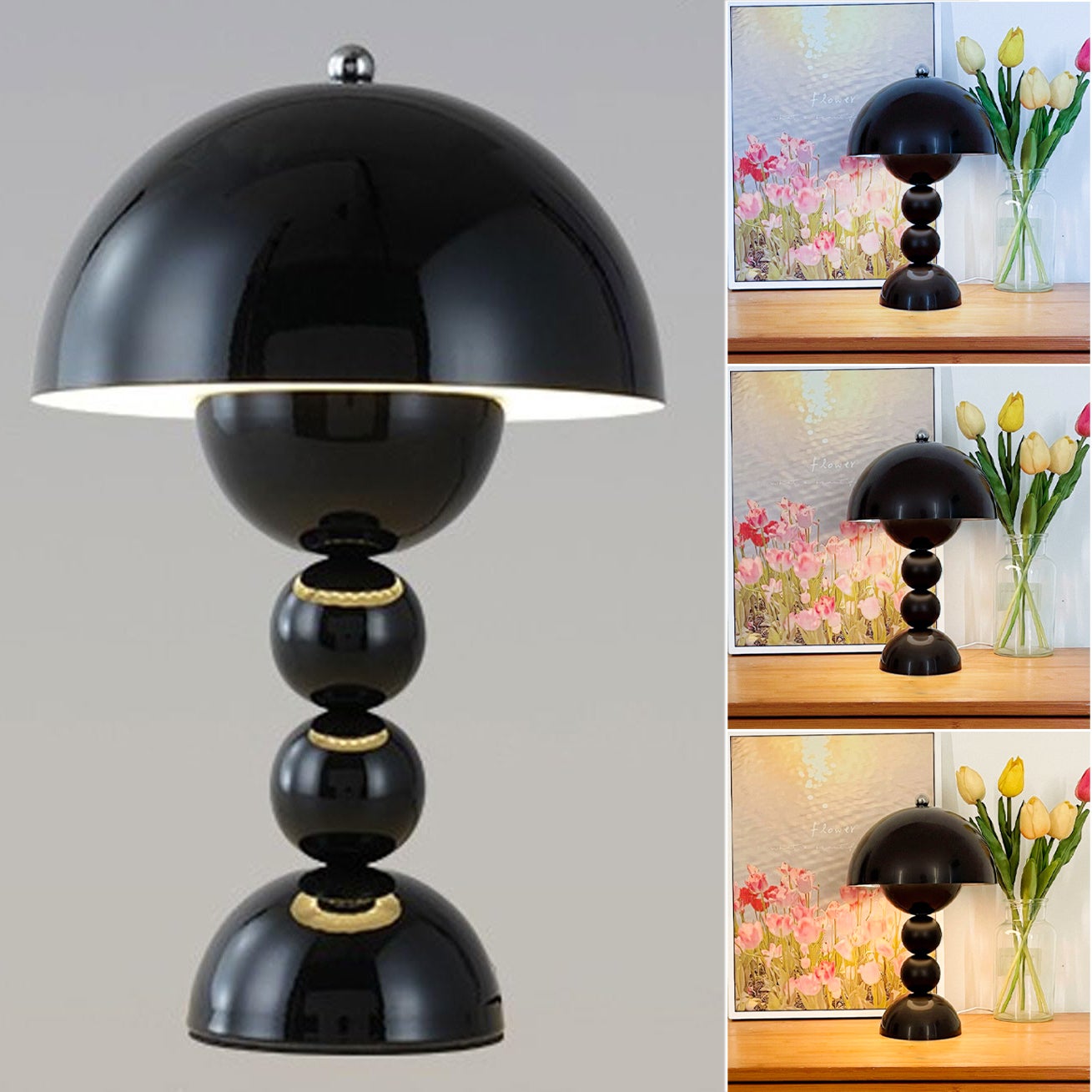 Lampe de table en métal, lampe de table champignon à intensité variable ...