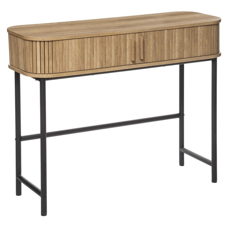 Console, table de console en bois MDF naturel et acier coloris noir ...