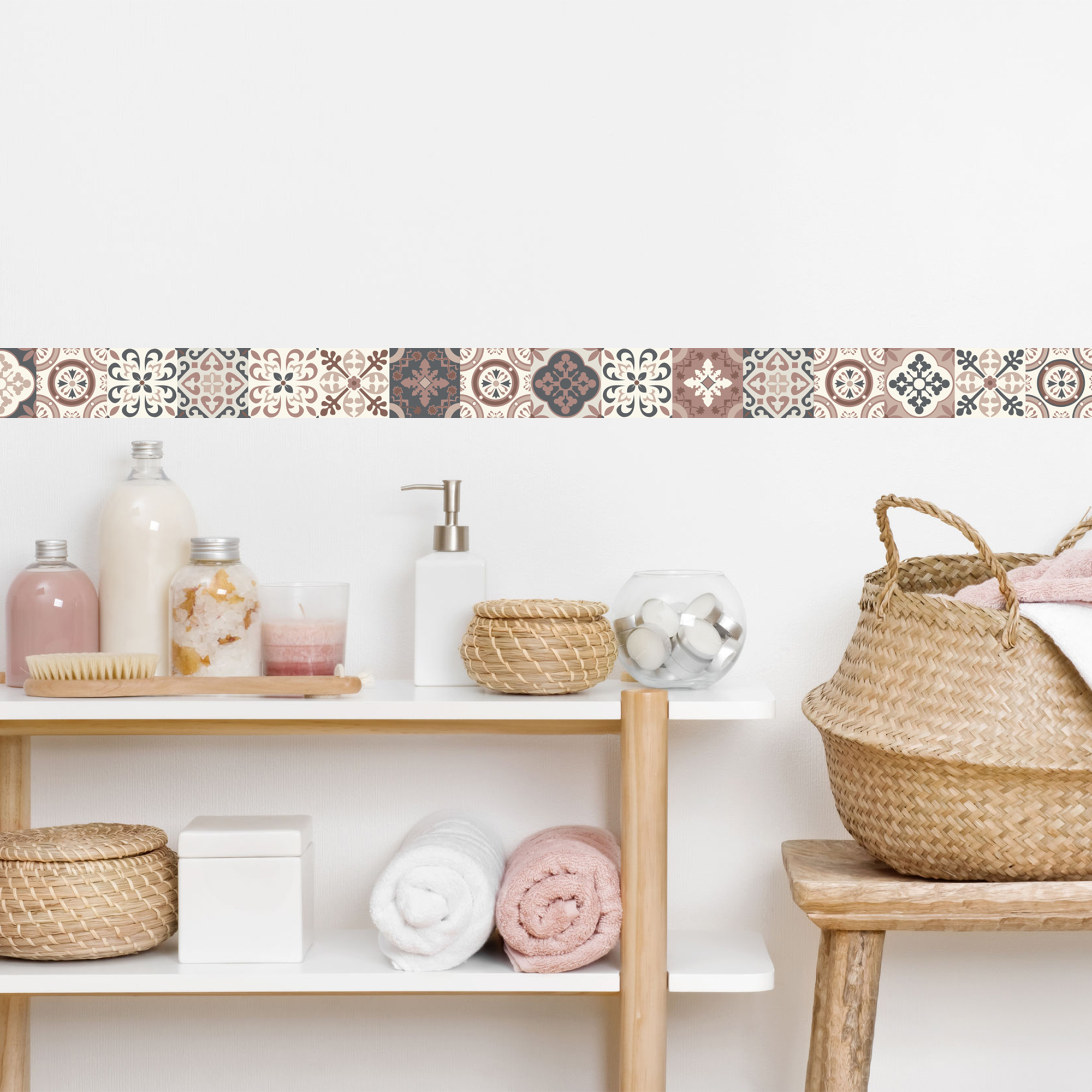 Frise adhésive décorative autocollante, tomettes sur tons rouges et ...