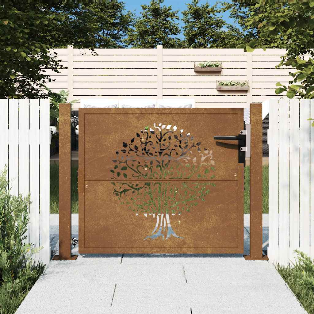 Portail de 100x125 cm en acier Corten avec motif arbre | Leroy Merlin