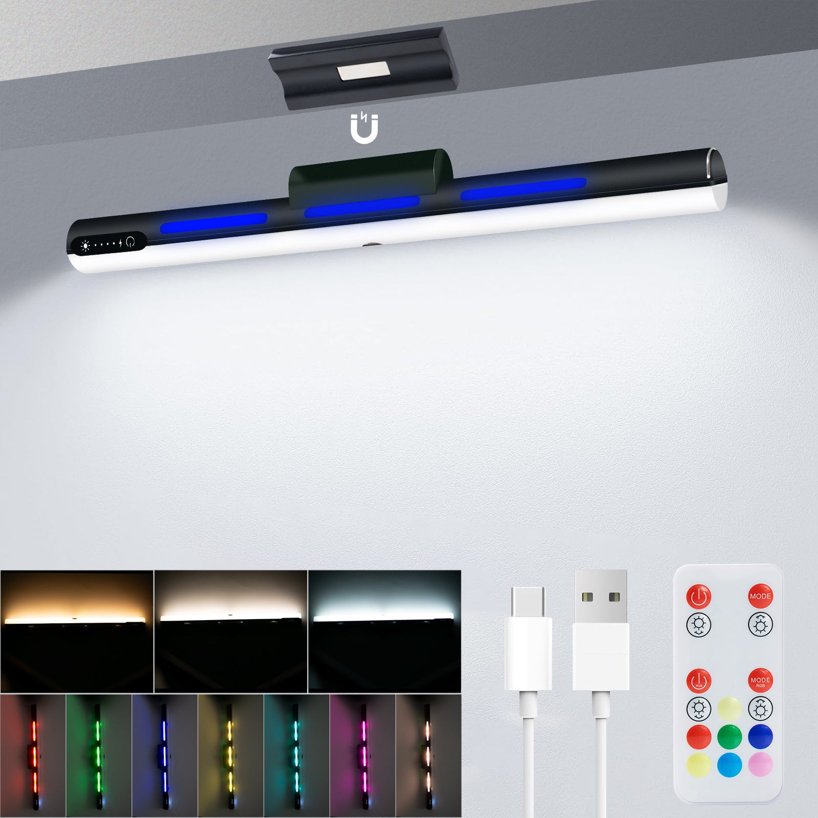 Lámpara LED magnética recargable, iluminación ambiental RGB y tres ...
