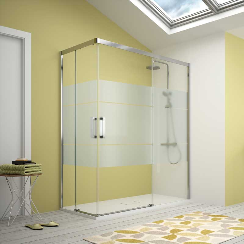 Angular de ducha 2 Fijos + 2 Puertas Correderas S400 con Cristal ...