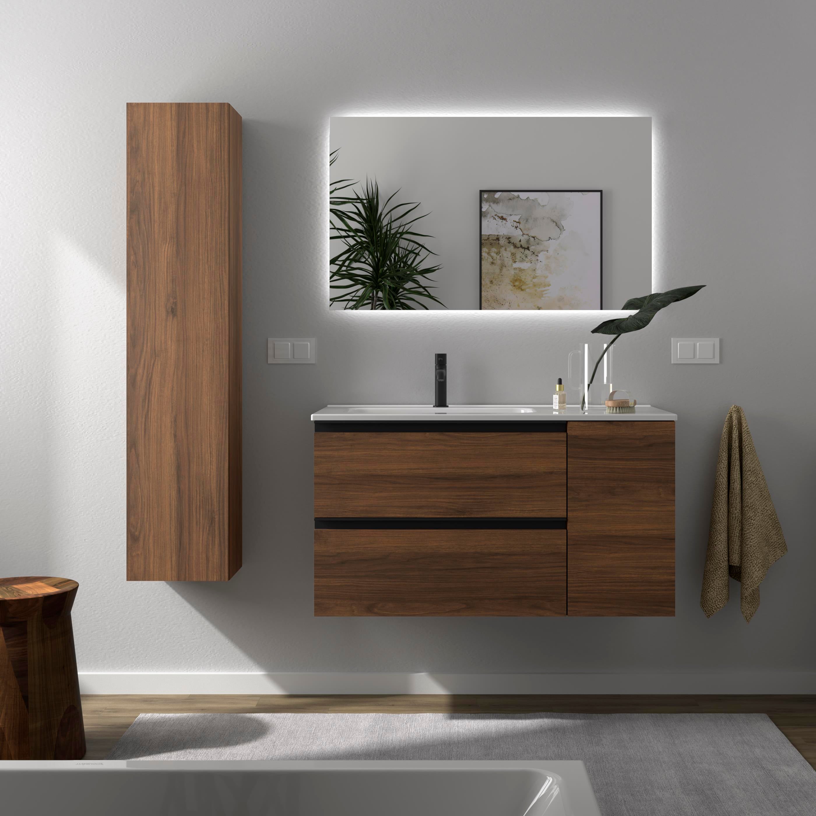 Meuble de salle de bain BEQUIA PLUS METAL 100cm Noyer | Vasque ...