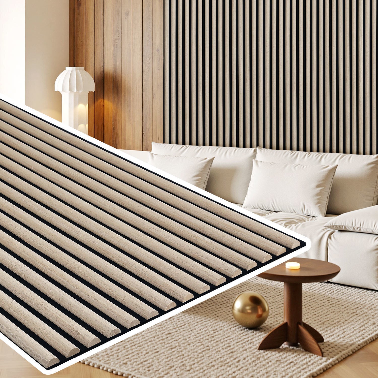 Semicirculares Panel con listones Revestimiento mural natural Panel ...