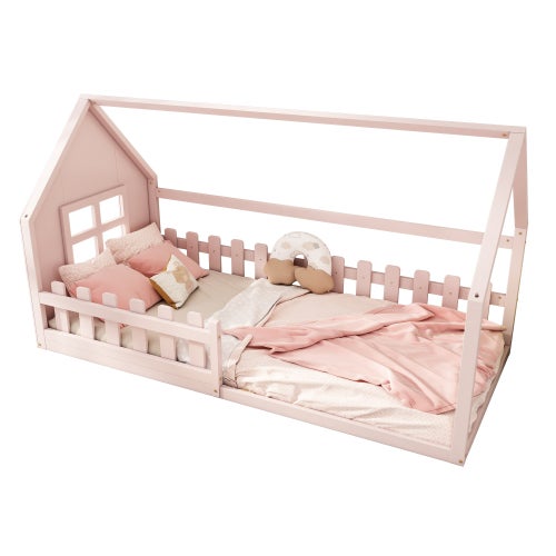 Cama plana 90*200cm, cama infantil, barrera de seguridad, color rosa ...