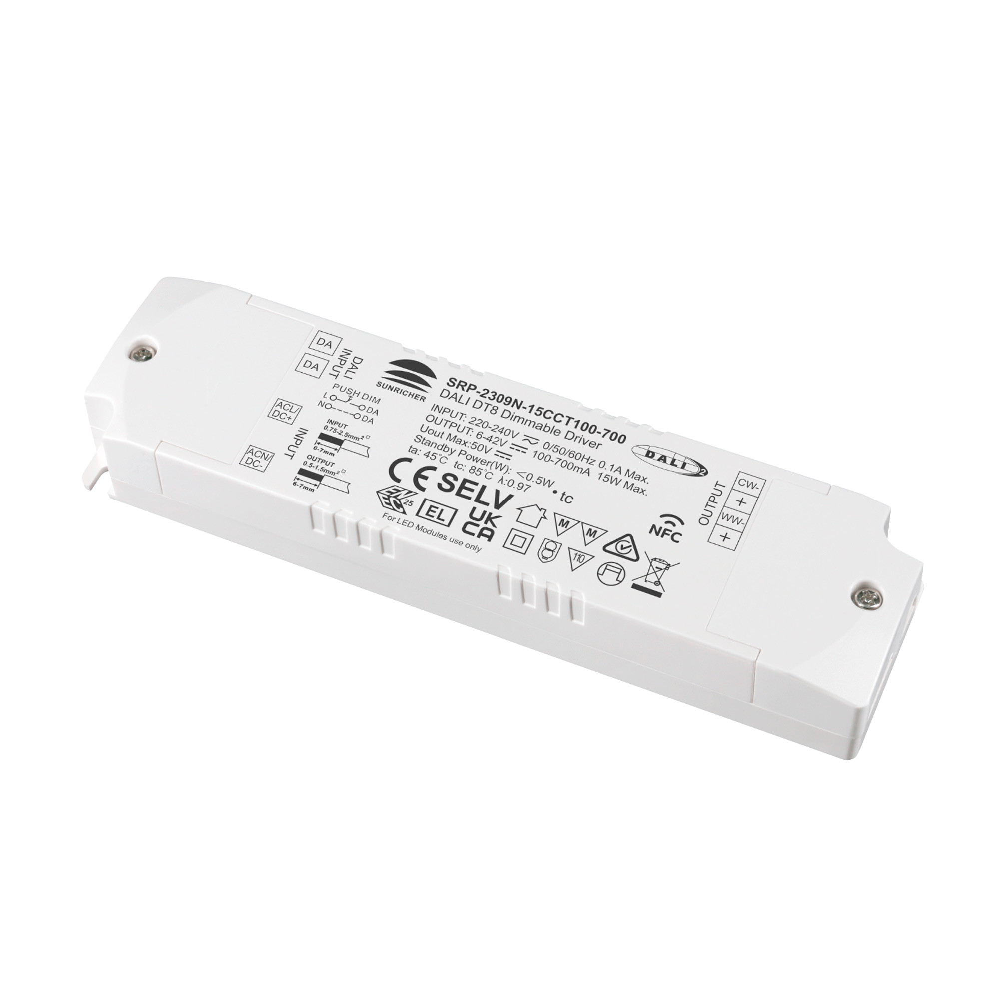 Driver DALI dimmable DT8 CCT 220-240V - Sortie 6-42V DC - 100-700mA ...