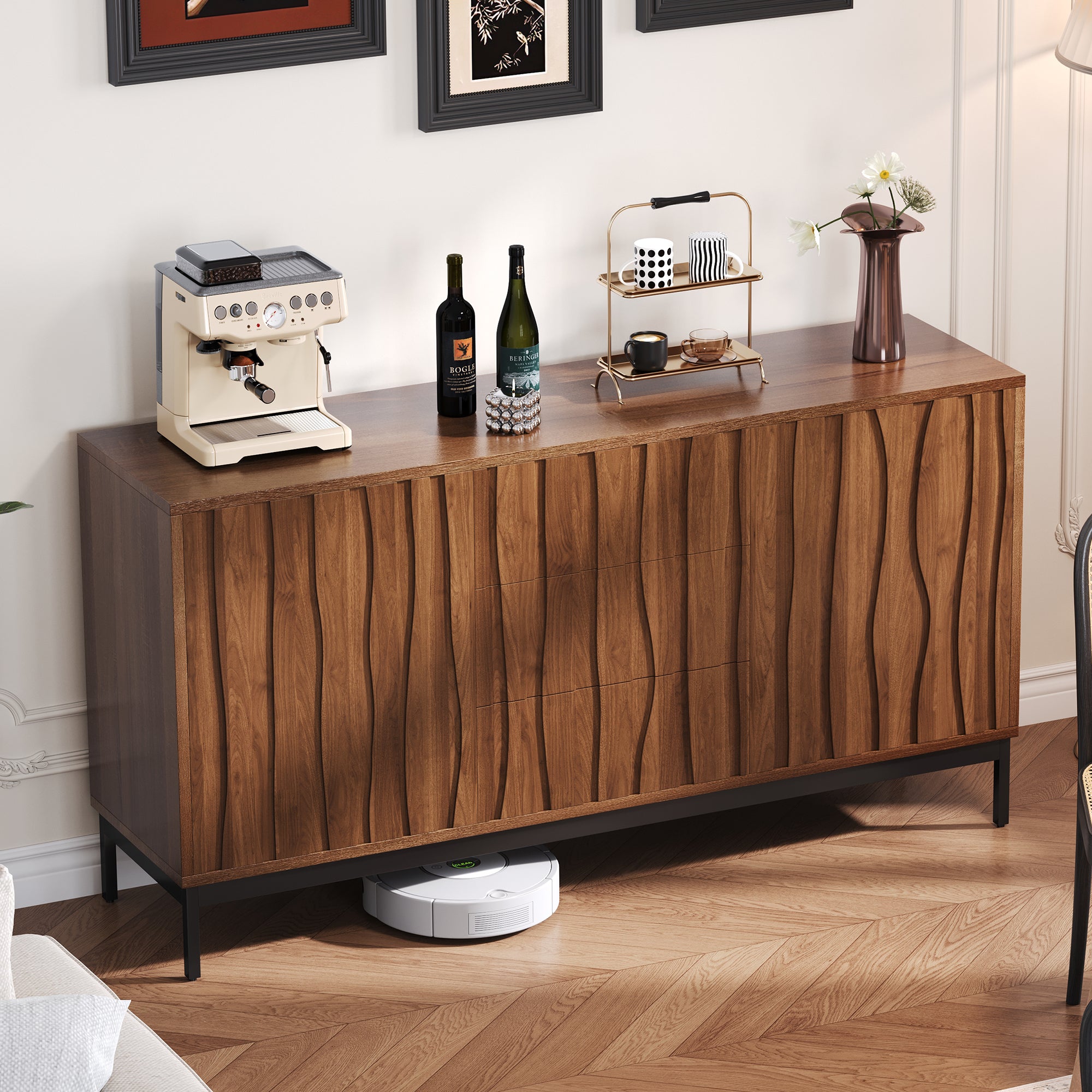 Buffet | Meuble de cuisine 150x40x80 cm - Avec 3 tiroirs et 2 portes ...