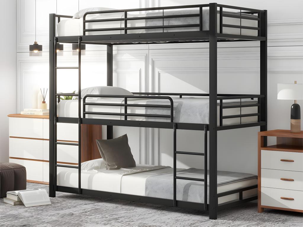Lit superposé triple en fer - 3x90x200cm - Noir | Leroy Merlin