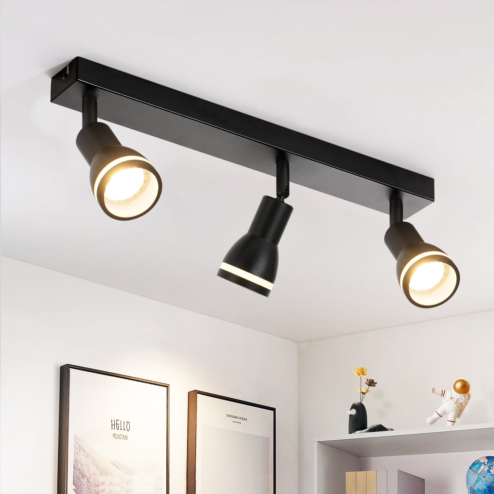 NETTLIFE Lámpara de techo negra moderna: 3 focos de techo de metal ...