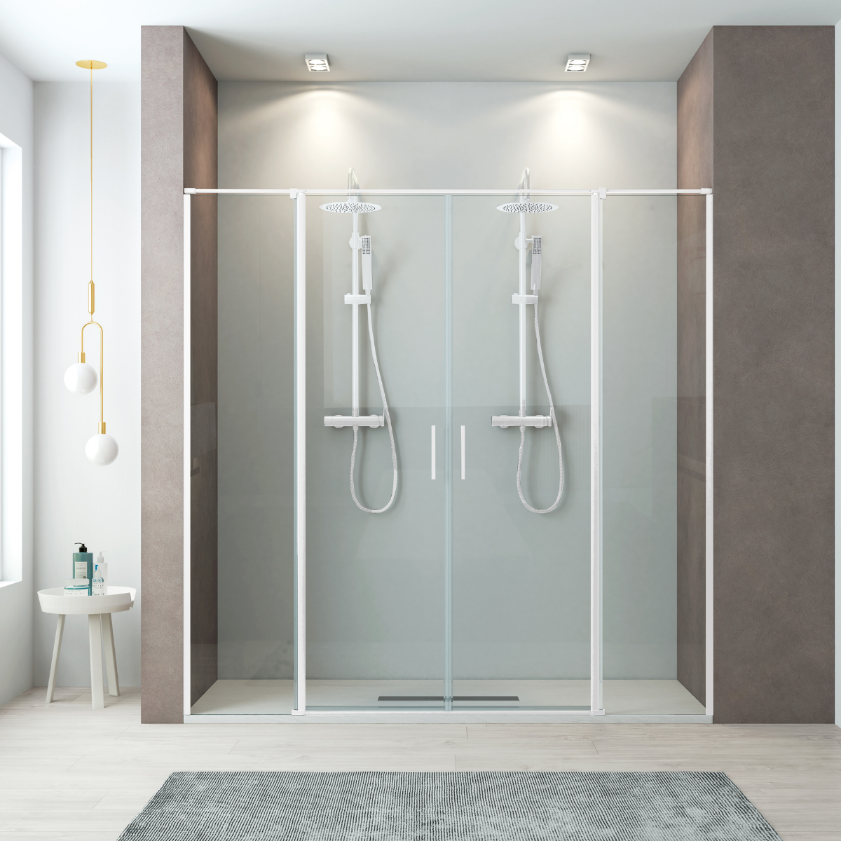 Paroi de douche frontale 2 portes pliantes centrales 2 vitres fixes ...