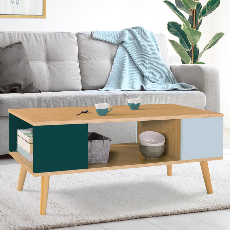 Table basse scandinave rectangulaire ALIZE bois, vert clair et vert ...
