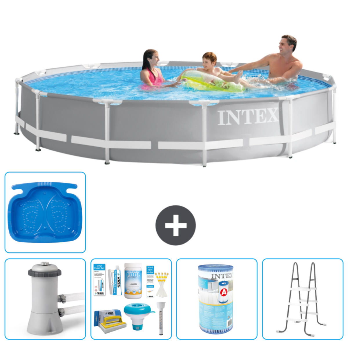 Piscine ronde à cadre prisme Intex - 366 x 76 cm - Grise - Comprend des ...