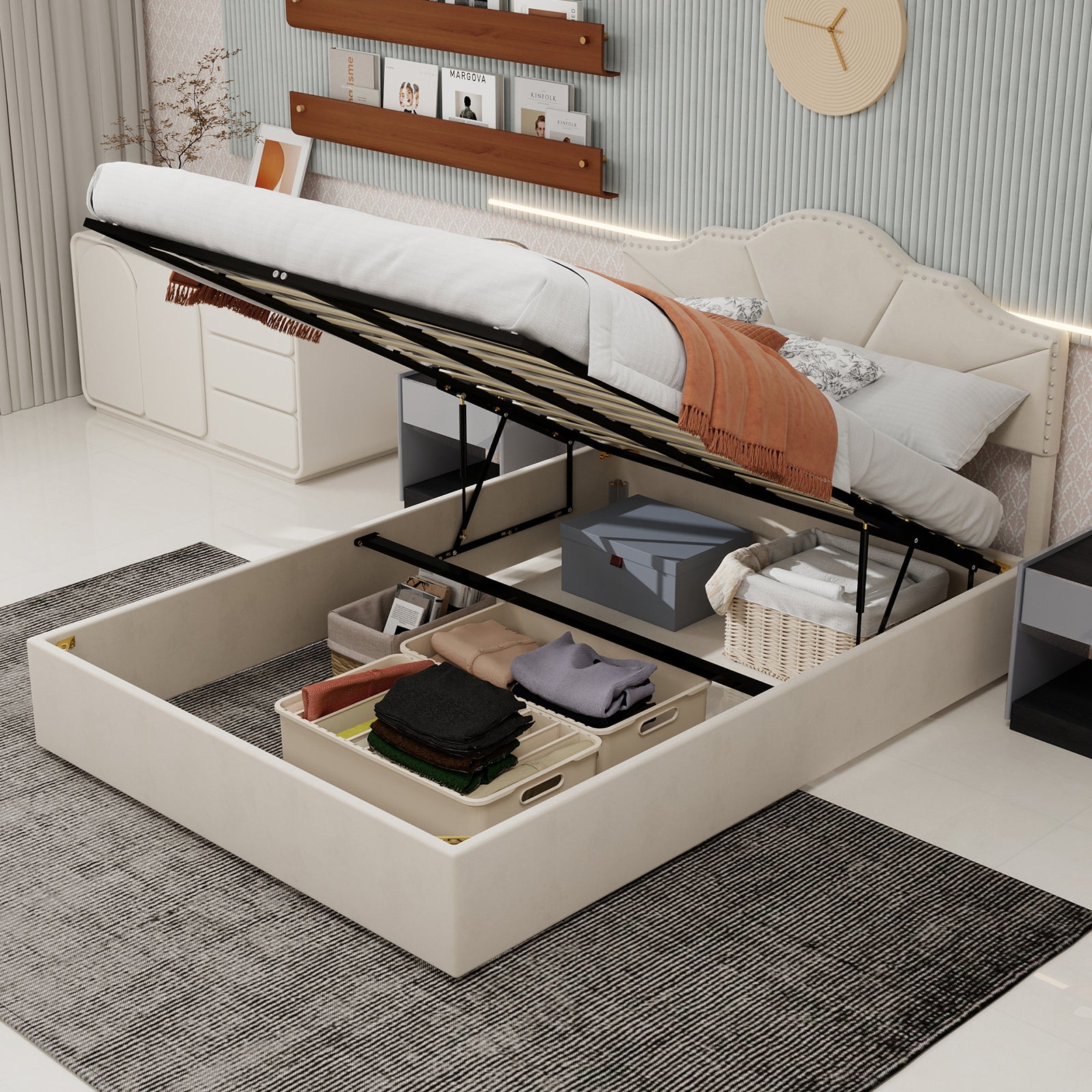 Lit Moderne Minimaliste Moelleux Beige 160x200 cm - Tête de Lit ...