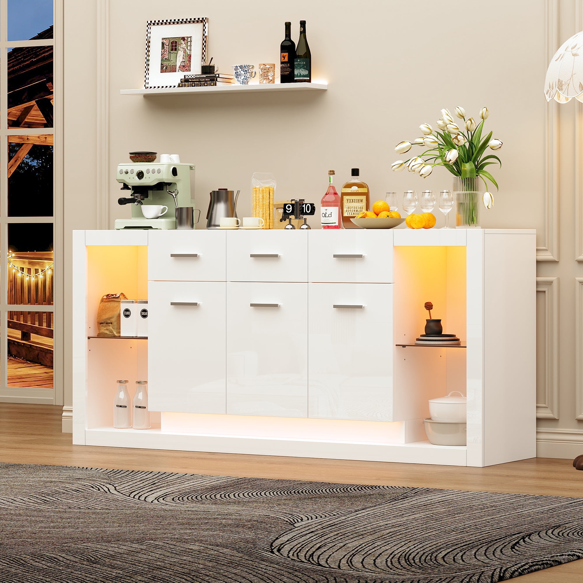 Meuble de Rangement Haut 160x40x75,Meuble Buffet avec LED Brillant ...