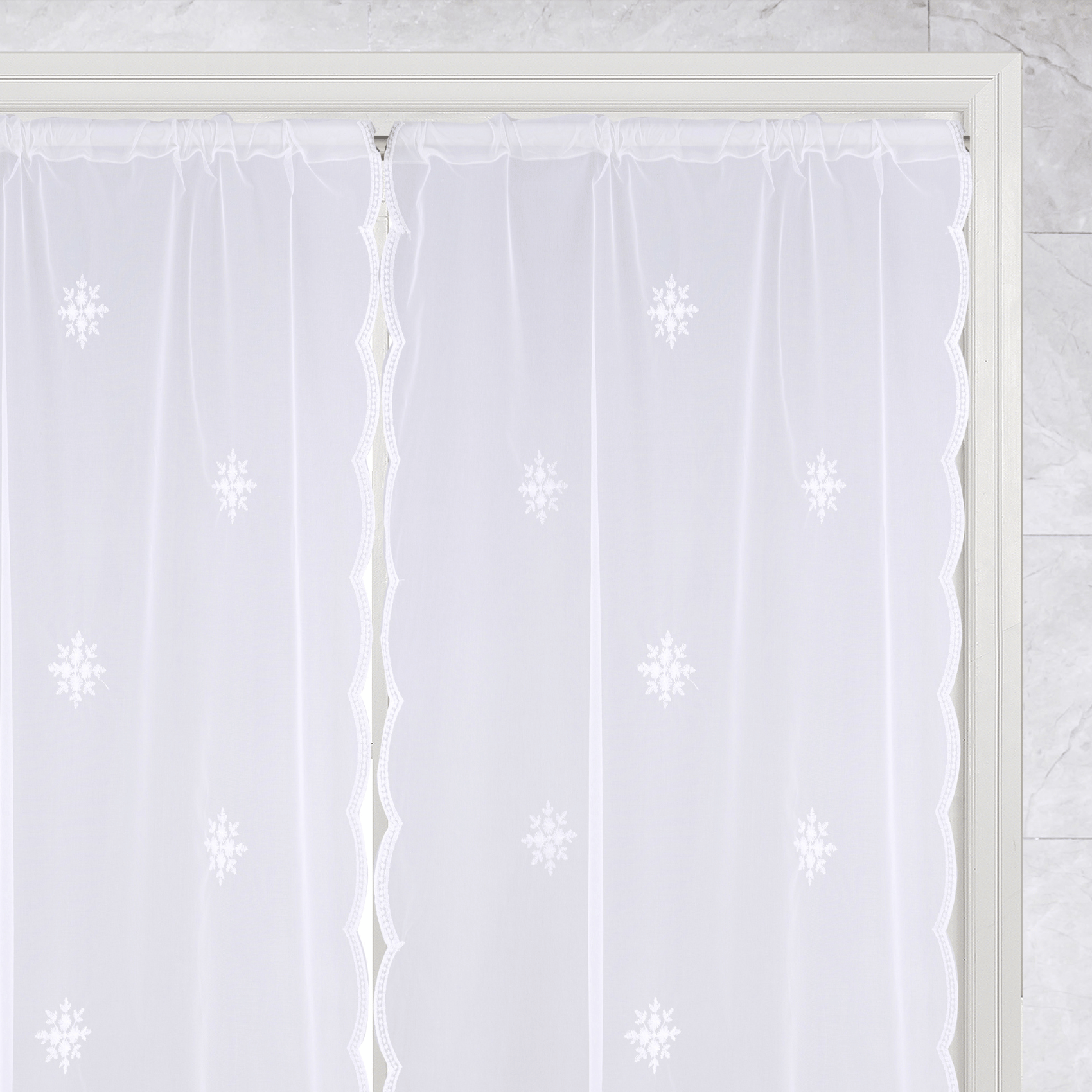 Paire de petits voilages motif flocons - Blanc - 60x160 cm - Polyester ...