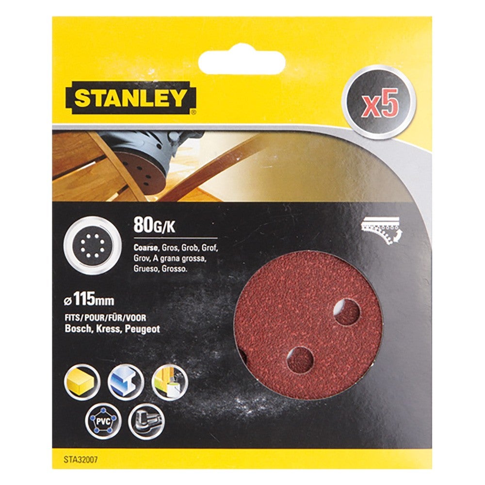 STANLEY STA32017-XJ - 5 Discos de lija 115 mm. Para lijadora rotorbital ...