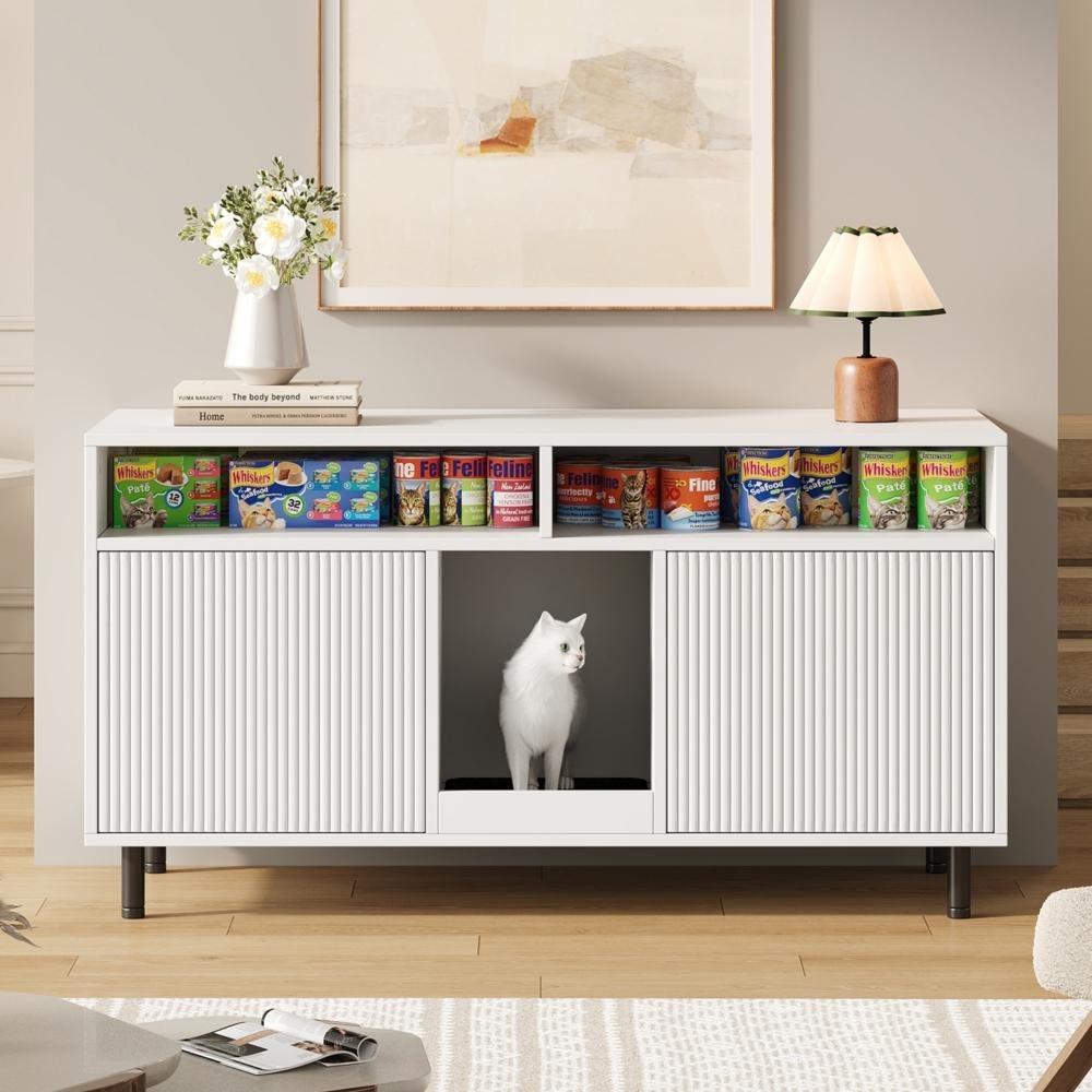 Mobile per lettiera gatto con ripiani e tappetino anti-sabbia ...