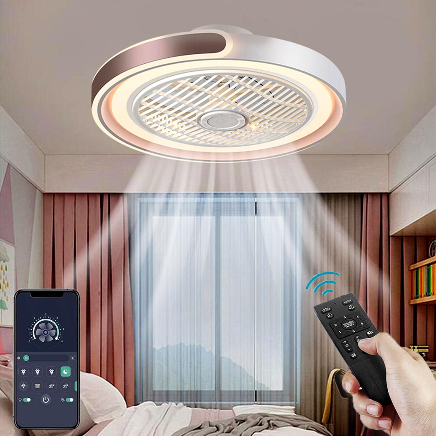 Ventilatore da soffitto a LED silenzioso, 72 W, con telecomando, 6 ...