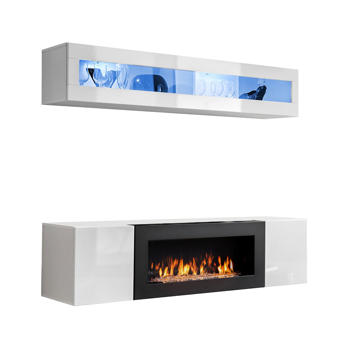 Mueble de salón con Chimenea LED | Composición de salón TV | Mueble TV ...