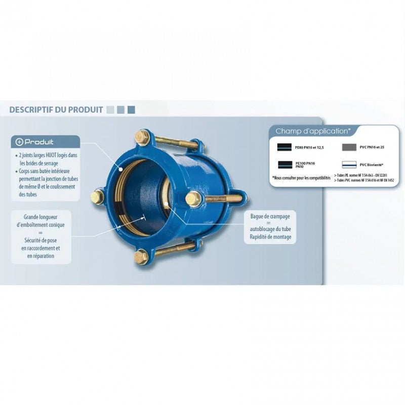 Jonction autobloquée pour tube PE et PVC diamètre 40 mm | Leroy Merlin