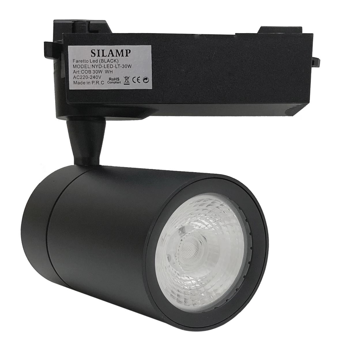Spot LED sur Rail 30W 80° COB Monophasé - Unité / Blanc Froid 6000K - 8000K / Noir - SILUMEN ...