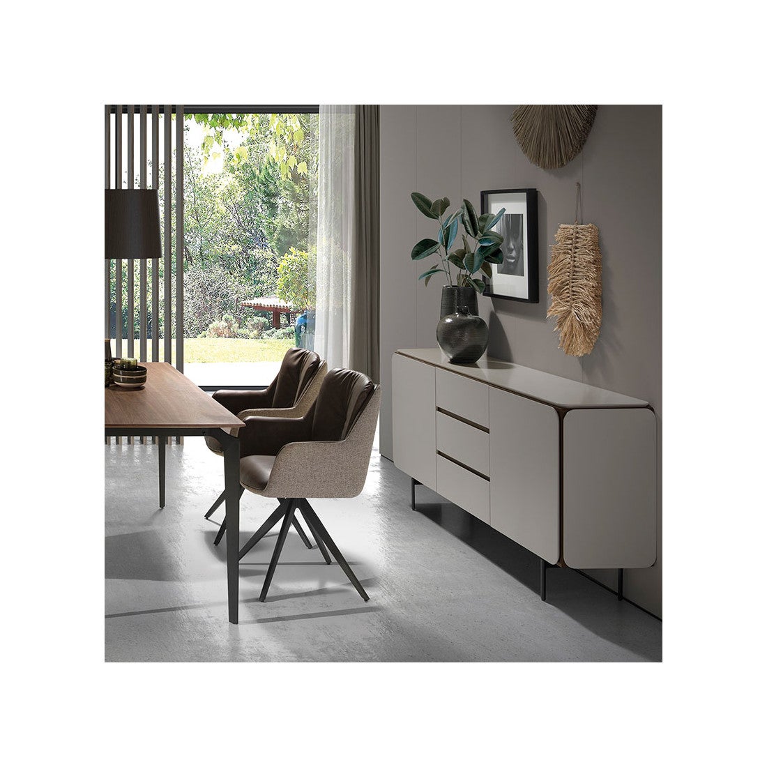 Buffet 2 portes 3 tiroirs finition laqué Crème Mate - RAIF | Leroy Merlin