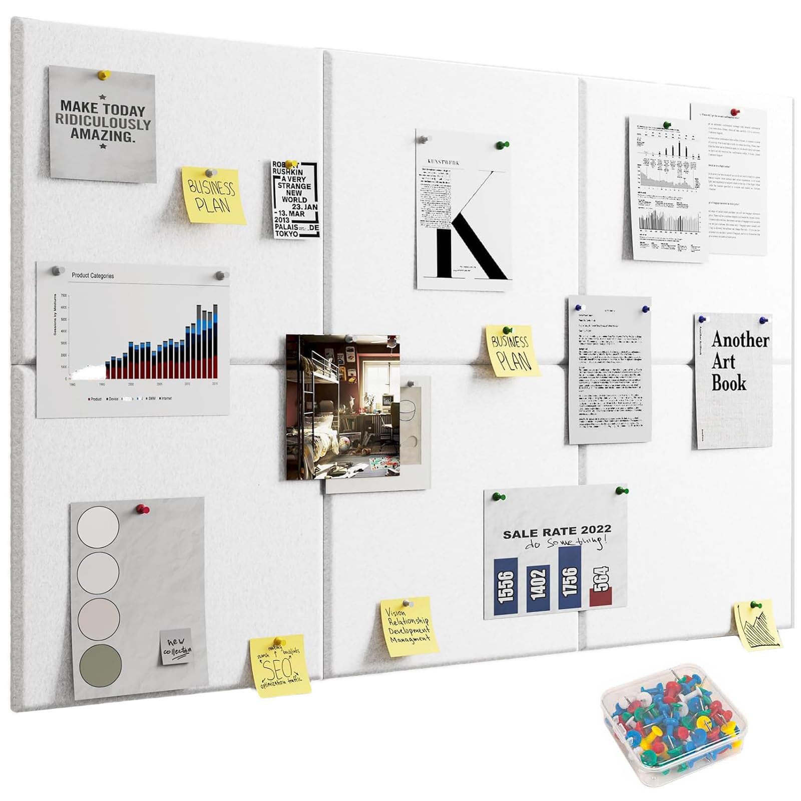 Tableau en feutre autocollant avec 30 punaises, 6 tableaux d'affichage ...