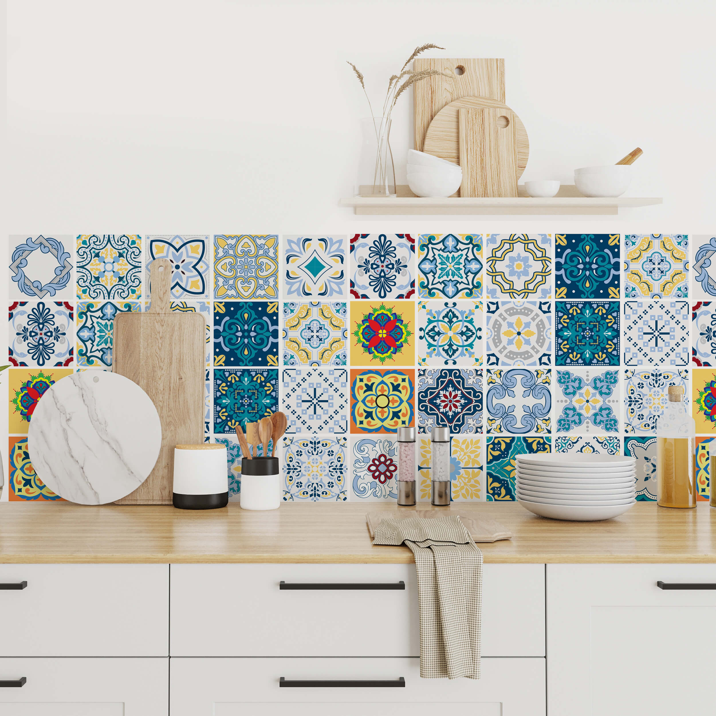 Stickers carrelage carreaux de ciment bleu 20x20cm - kit de 60 | Leroy ...