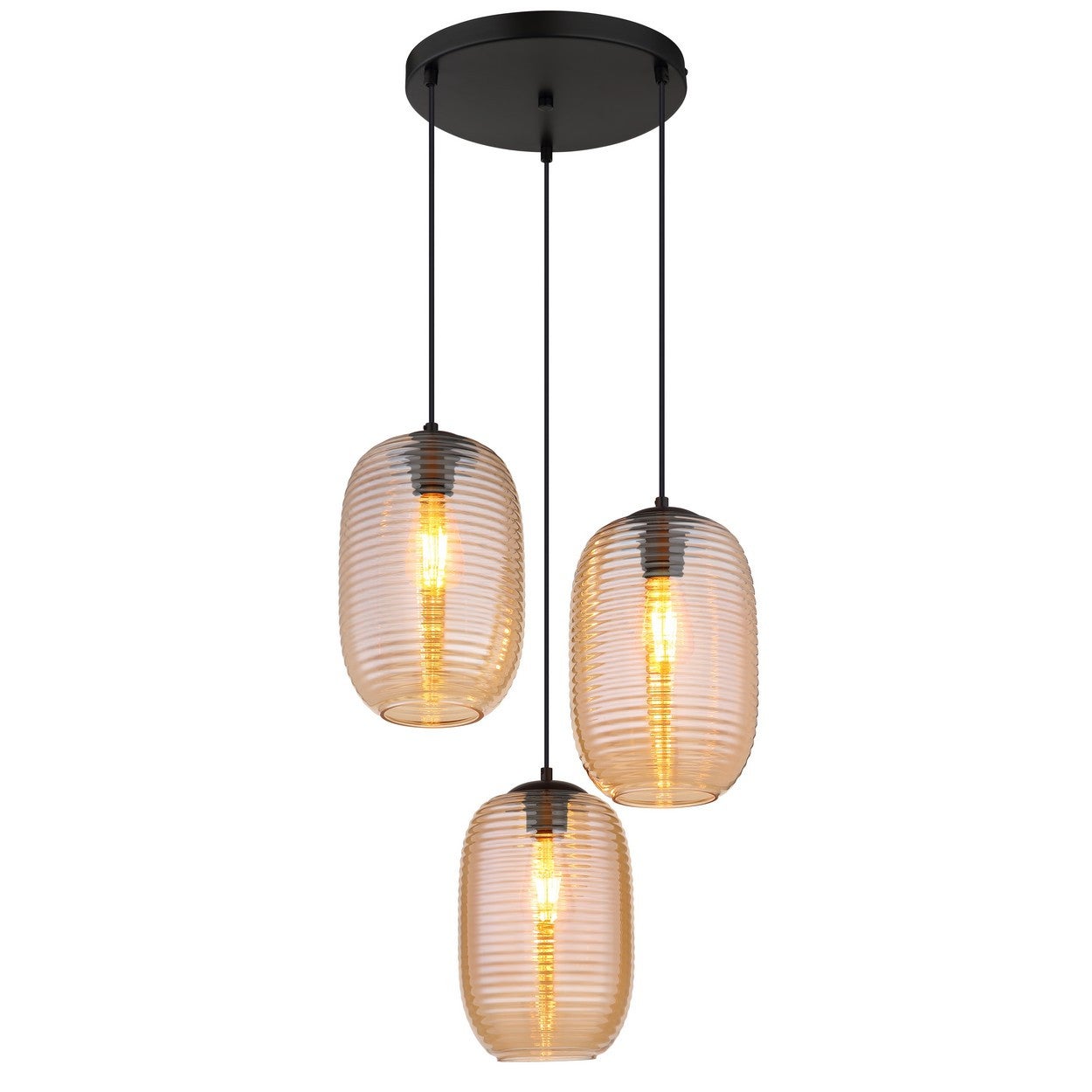 Globo Jefrey Suspension Cluster, abat-jour en verre ambré noir mat, 3 ...