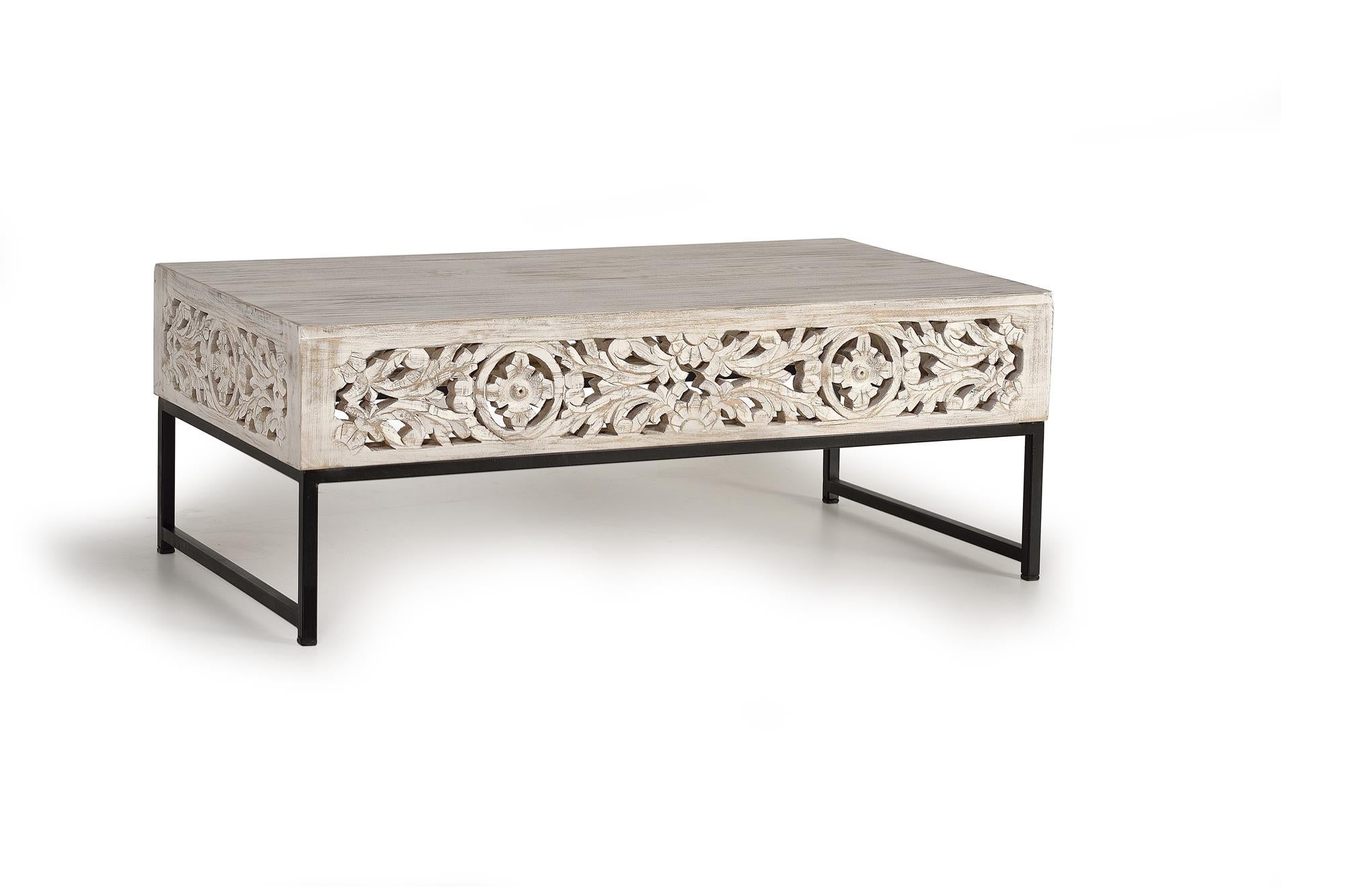 Table basse en manguier et pieds en métal vieilli blanco. 40x60x110 ...