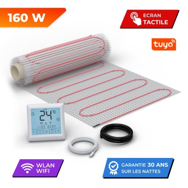 Kit Premium / Cousu pour carrelage, pierre, chape 160 W/m² + Thermostat MCS 350 WIFI-"8.0 m² ...