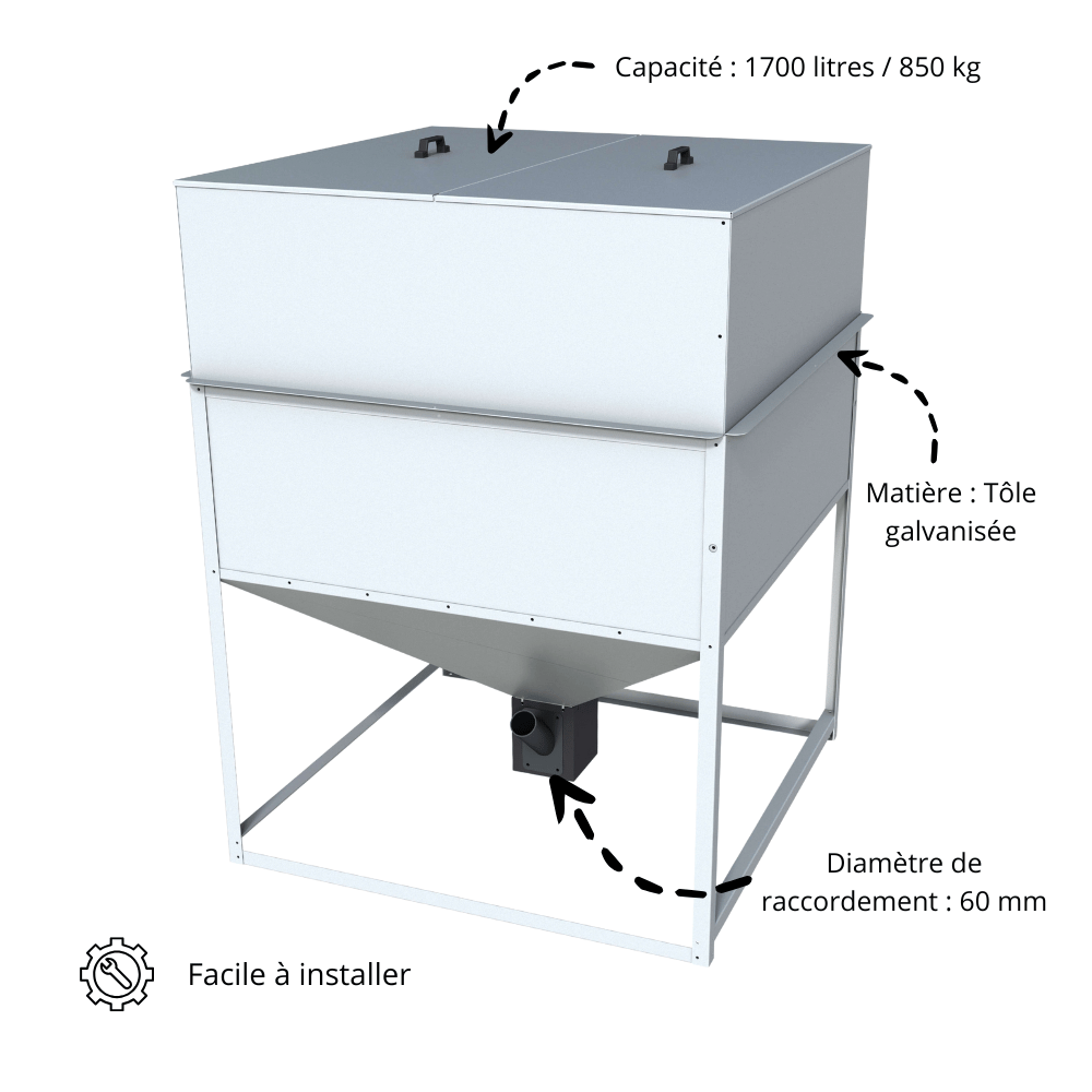 Trémie granulés de 1700 litres / 850 kg en tôle galvanisé | Leroy Merlin