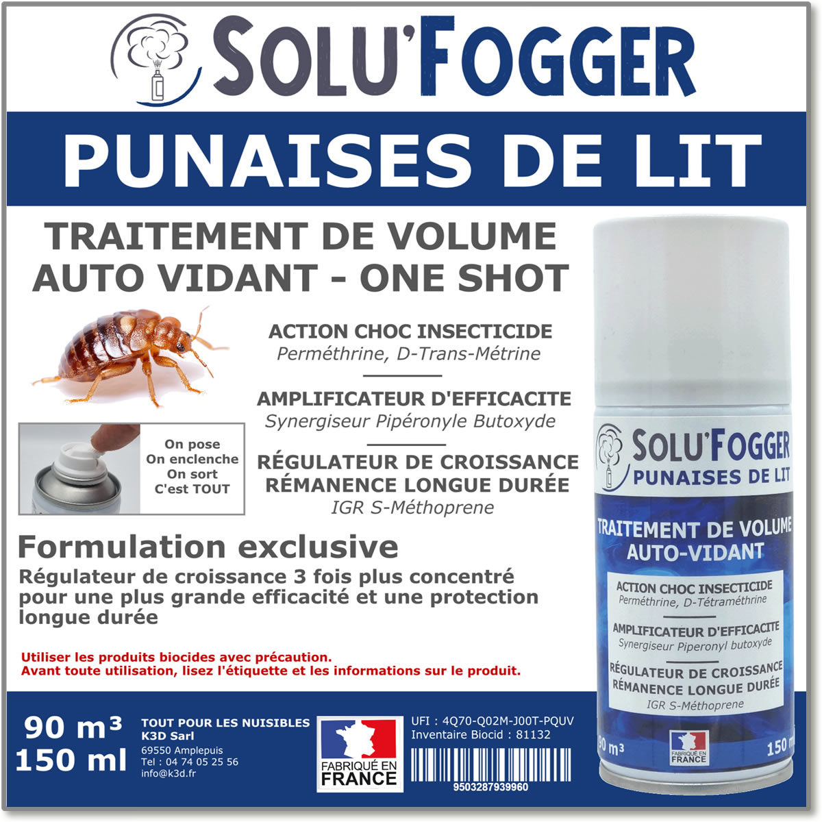 SOLUFOGGER - Punaises de lits - aérosol fogger - one shot - Traitement de volume auto-vidant 150 ...