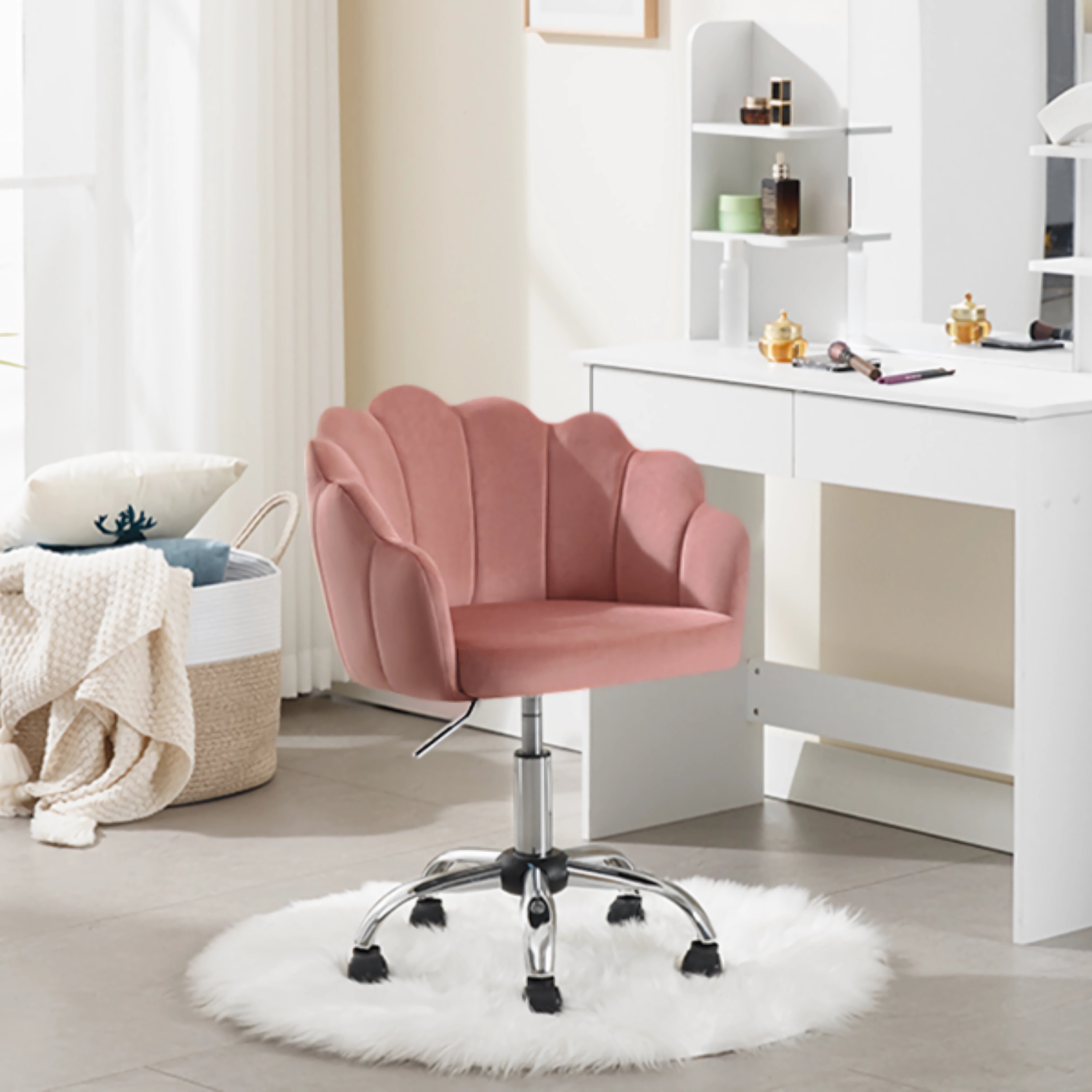 Chaise Bureau en Velours + Métal，Chaise Coiffeuse，Fauteuil Coquillage ...
