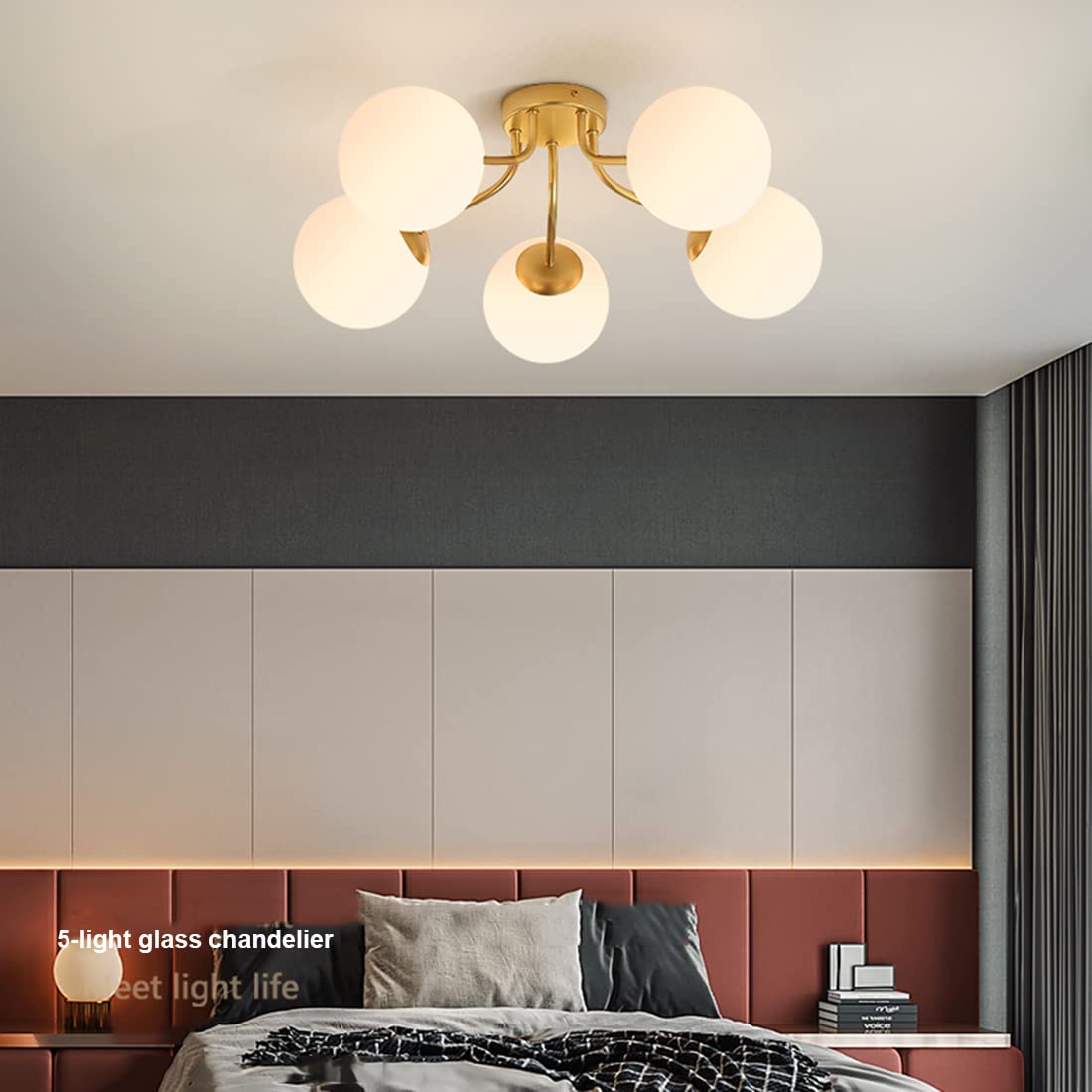 Lámpara de techo moderna semiempotrada de latón bañado en oro con 5 ...