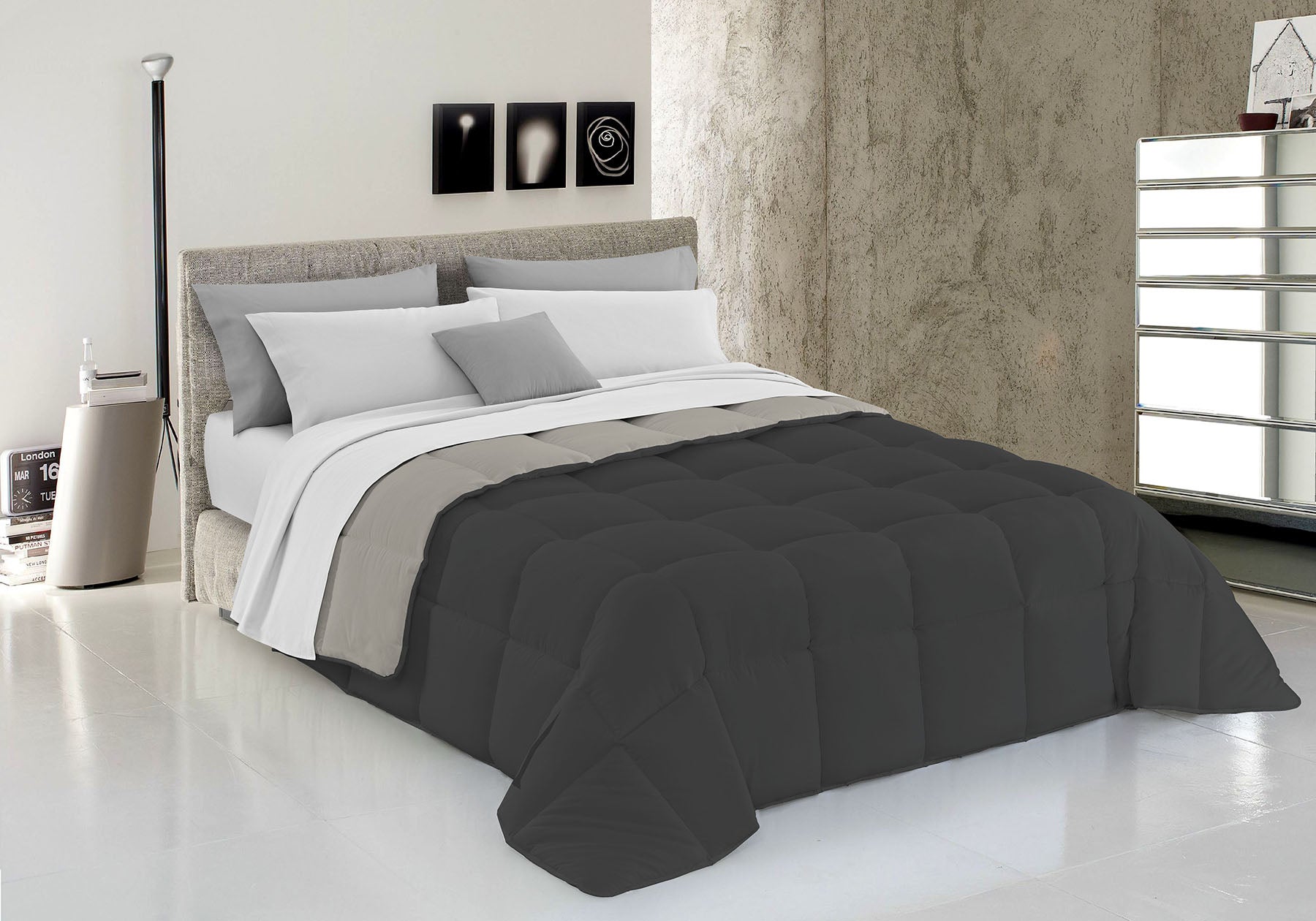 Edredòn invernal Elegant, 1 plaza 170x260 cm, Gris Oscuro/Gris Claro ...
