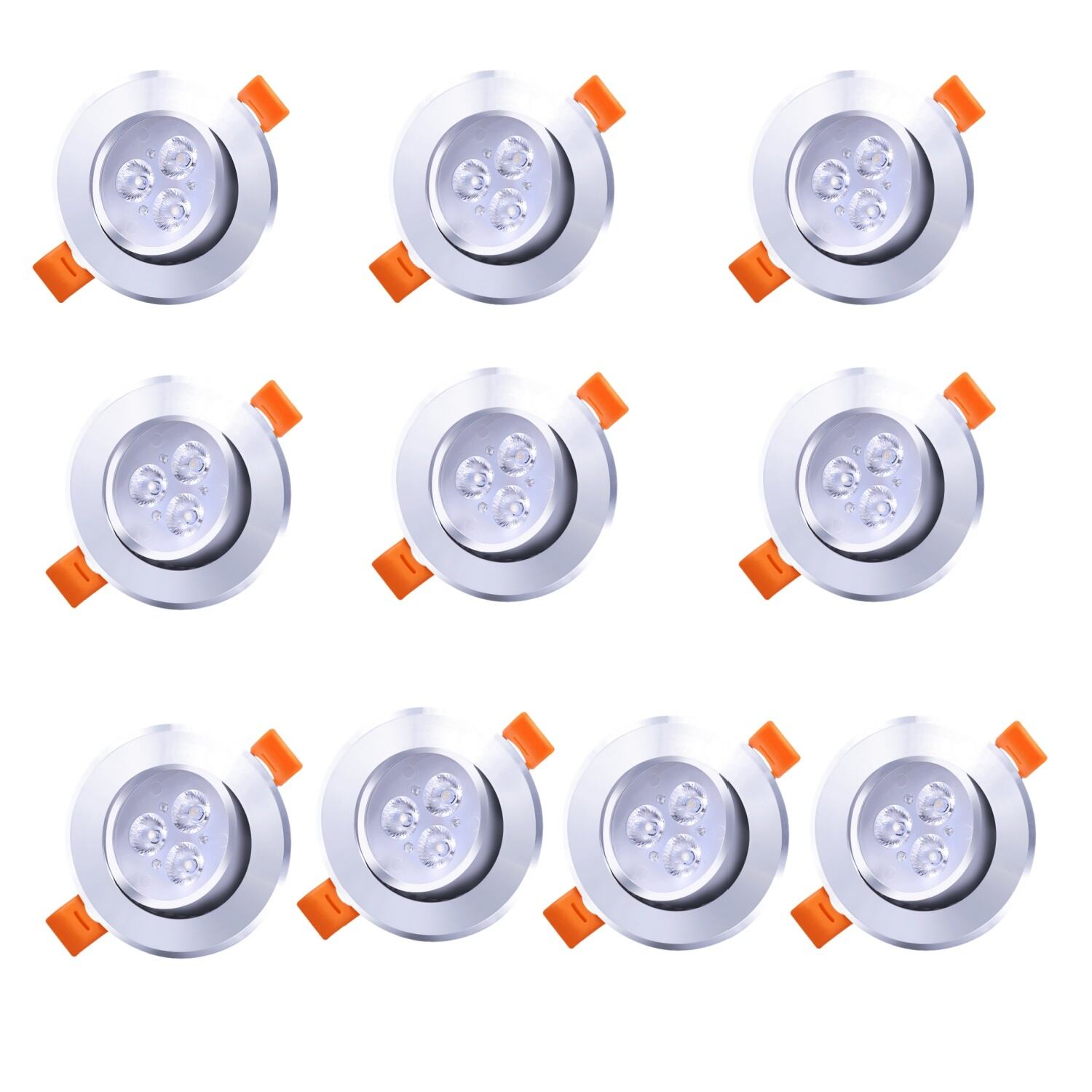 Pack 10 Spots Encastrables LED Orientables 3W blanc froid 6500k 85mm pour Plafond Intérieur ...