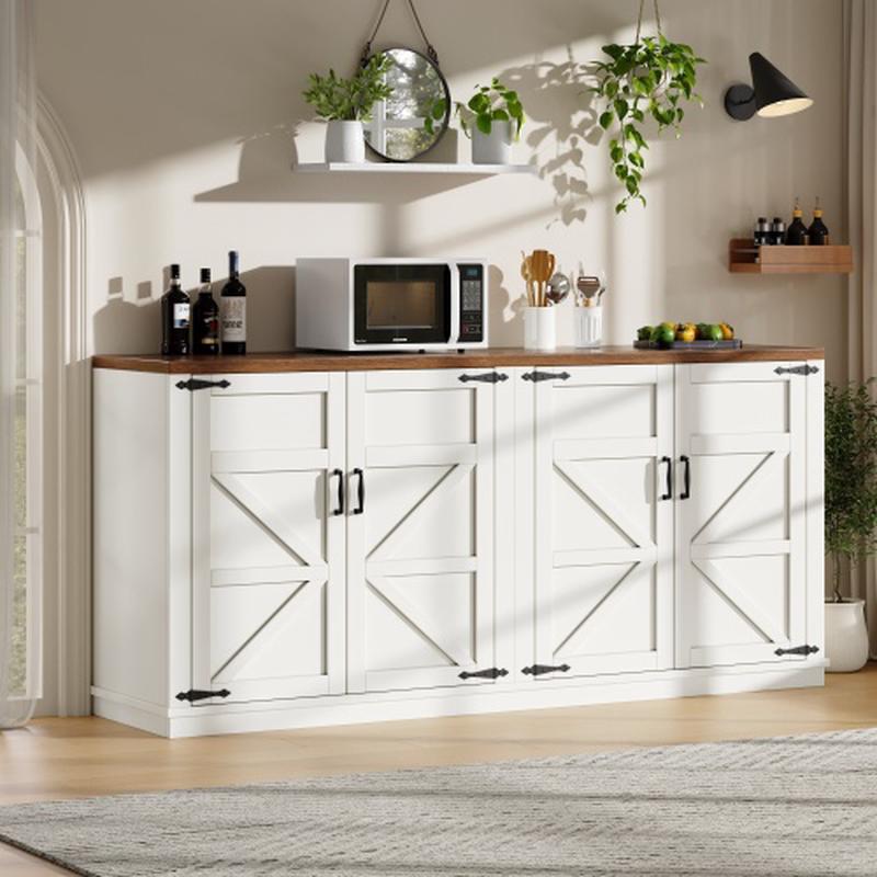 Buffet style campagne blanc 4 portes avec étagères réglables meuble de ...