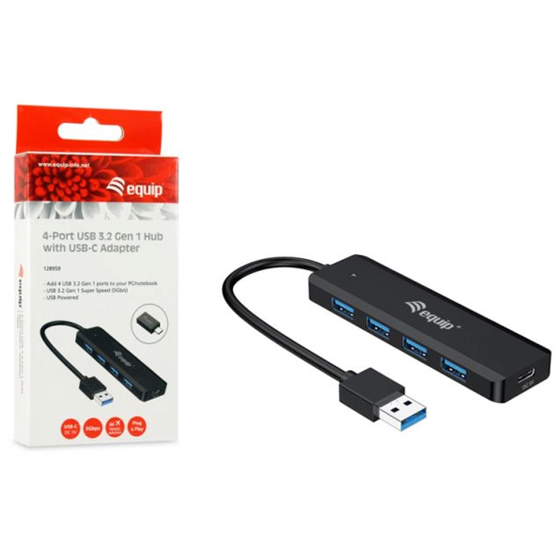 Hub usb equip life a 4 x usb 3.2 - 1 x usb tipo c + adaptador usb tipo c | Leroy Merlin