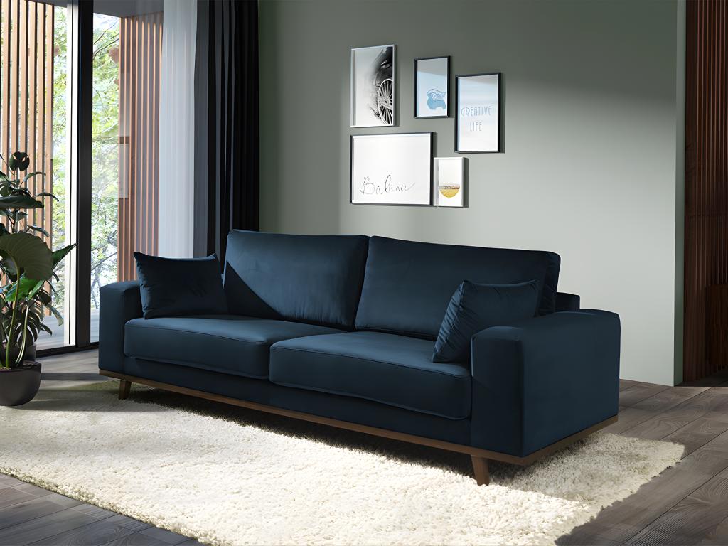 Canapé 3 places velours RIVIANO - Bleu nuit | Leroy Merlin