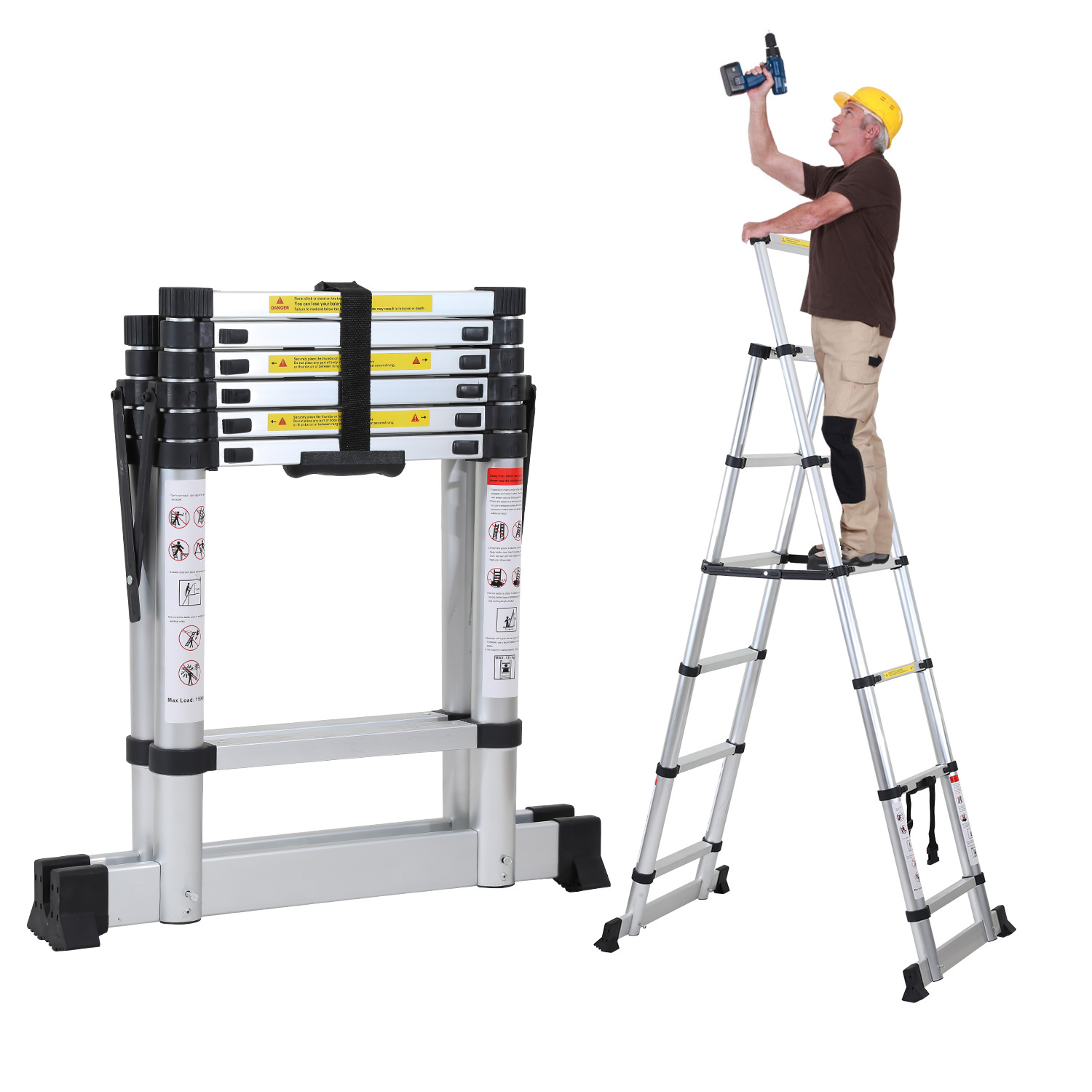 Escabeau echelle telescopique 2,0m argentée, pliante, multifonction ...