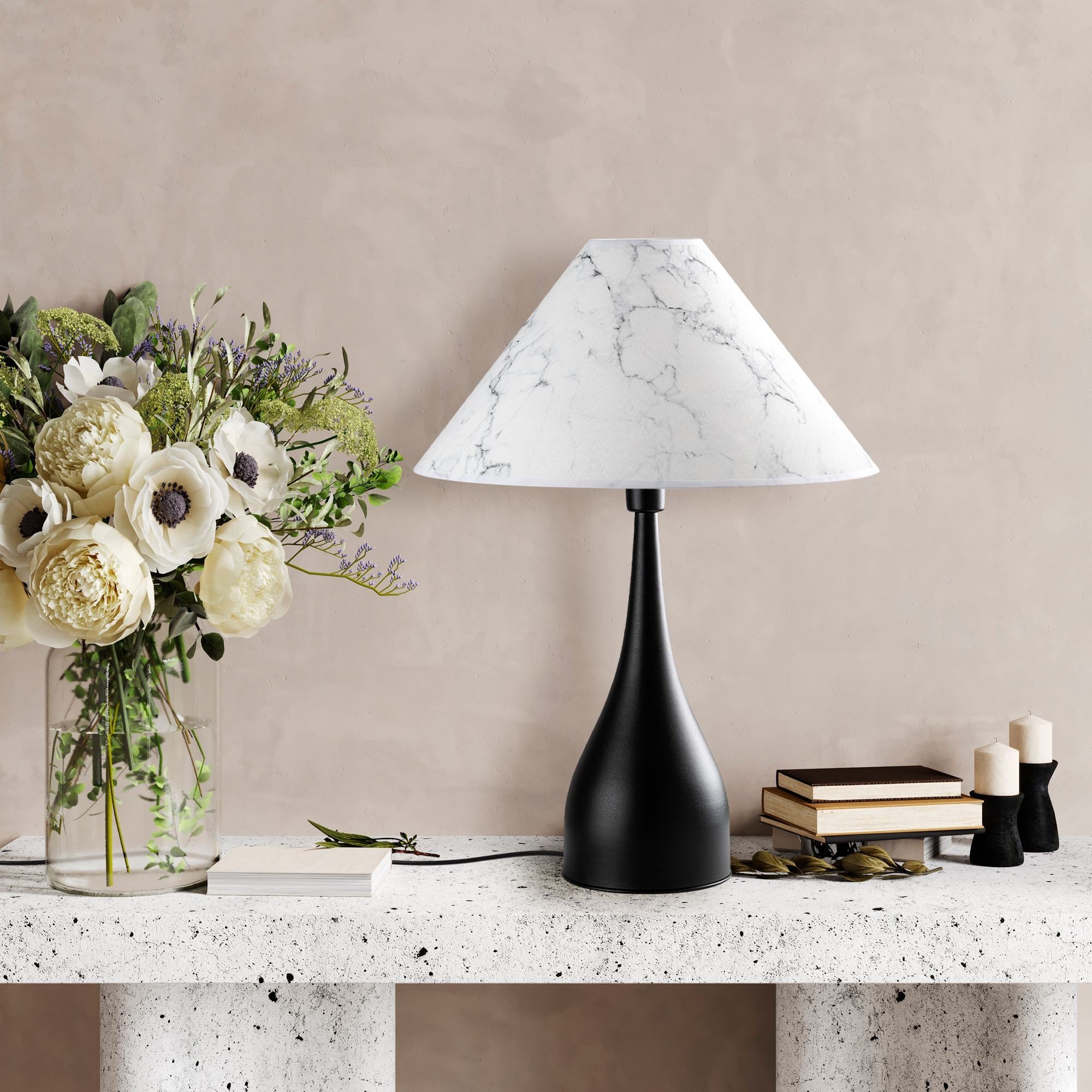 Lámpara de mesa Luna - 15268 Negro Blanco metal | Leroy Merlin