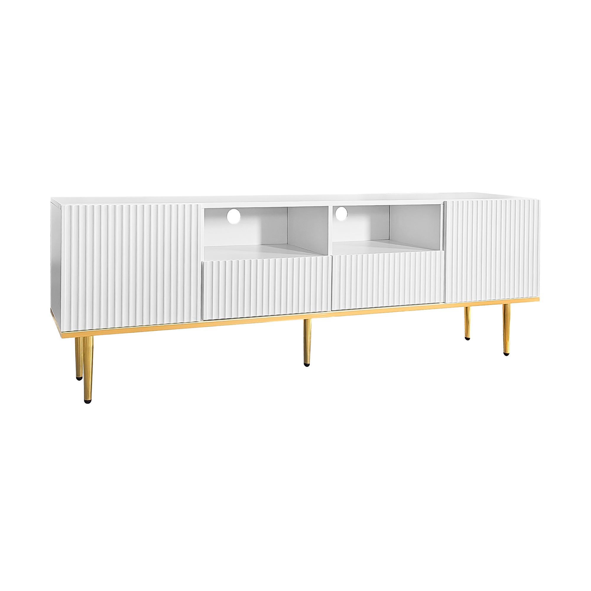 Support TV moderne avec pieds et bord dorés, design élégant, ajoutant ...
